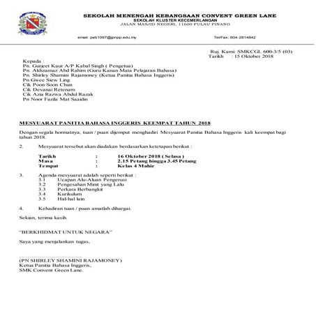 Surat panggilan mesyuarat english keempat | DOCX