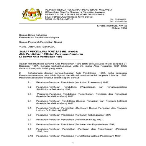 Surat pekeliling ikhtisas bil. 5/1998 | PDF