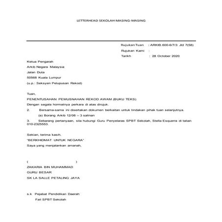 Surat pelupusan buku teks | DOCX