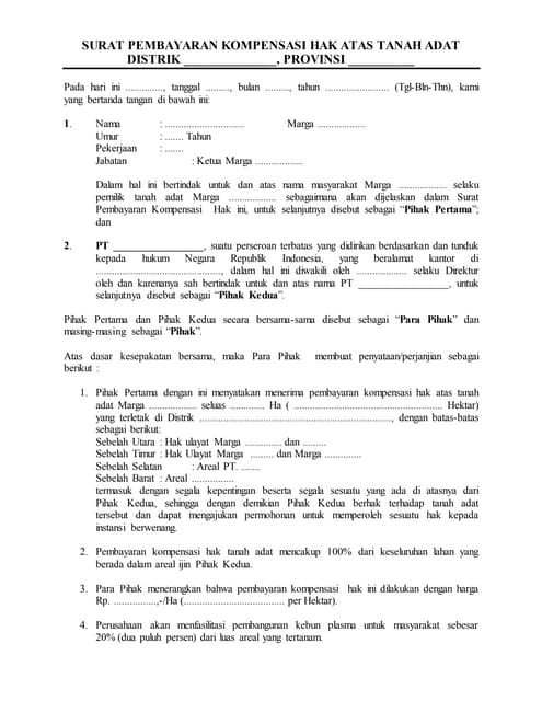 Contoh Perjanjian Kompensasi Kayu Terbaru (Beli Perjanjian, Hub: 08118887270 (WA)) | DOCX