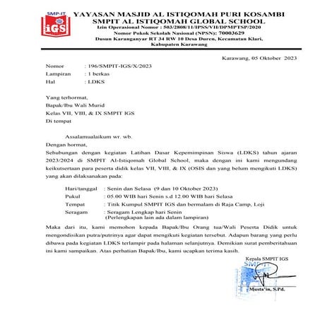 Surat Pemberitahuan LDKS.pdf educationnn | PDF