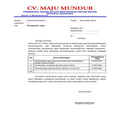 Contoh Draft Surat penawaran | DOCX