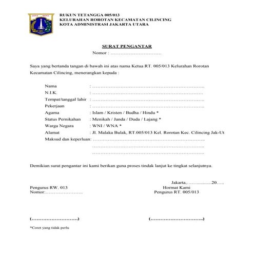 Surat Pengantar RT | DOCX