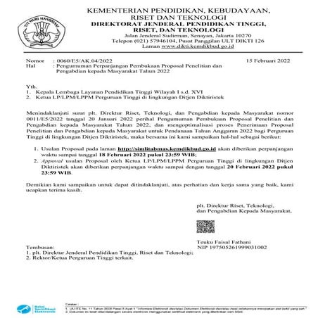 Surat pengumuman perpanjangan pembukaan proposal | PDF