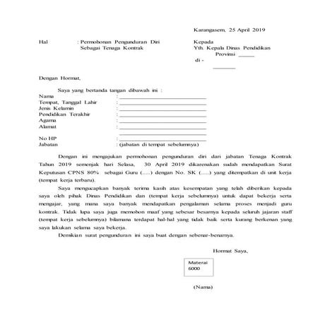 Surat pengunduran diri cth | DOC