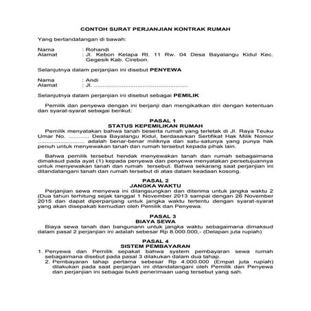 contoh Surat perjanjian kontrak rumah | DOCX