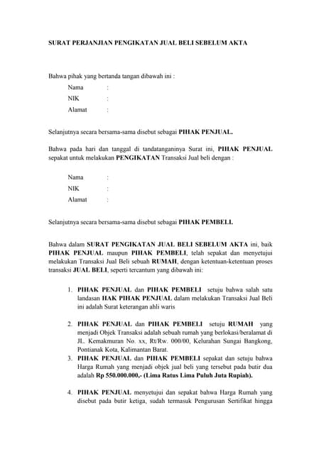 contoh Surat perjanjian kontrak rumah | DOCX