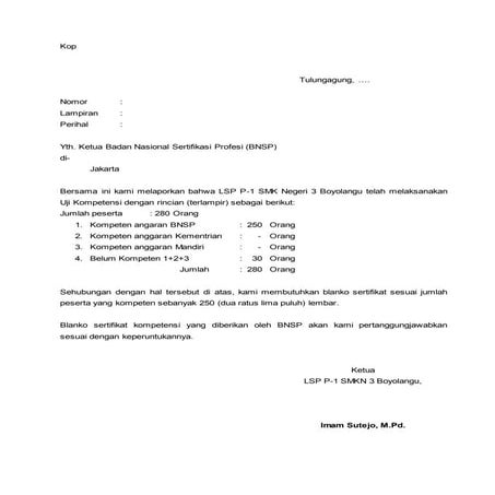 Surat permohonan blanko sertifikat | DOCX