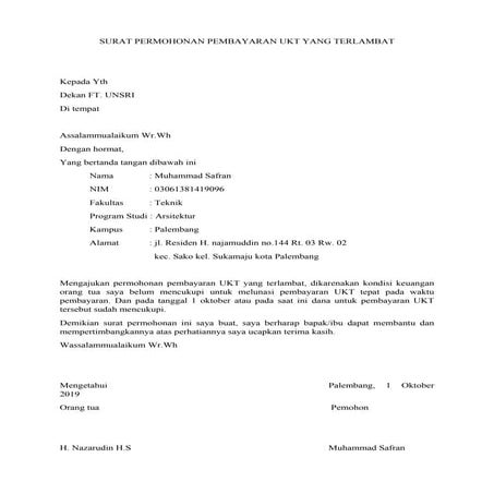 Surat permohonan pembayaran ukt yang terlambat | PDF