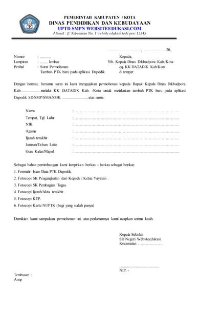 Surat permohonan tambah ptk | PDF