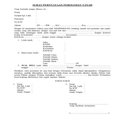 Surat pernyataan perolehan tanah | PDF