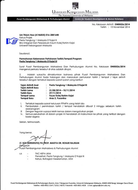 Surat tukar tarikh | DOCX