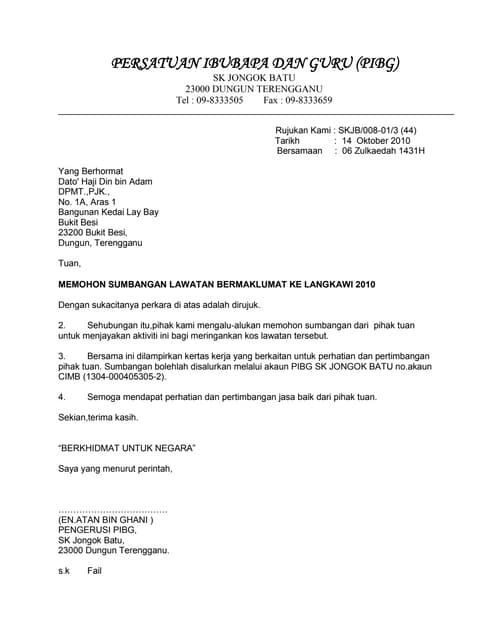 Contoh Surat Jemputan YB | PDF