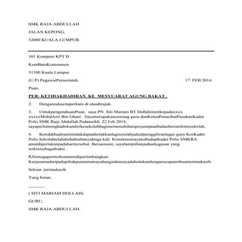 Surat rasmi kepada atm | DOCX