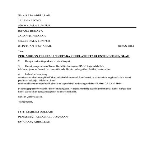 Surat rasmi kpda istana budaya | DOCX