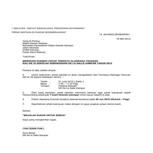 Surat rasmi sukan | DOC