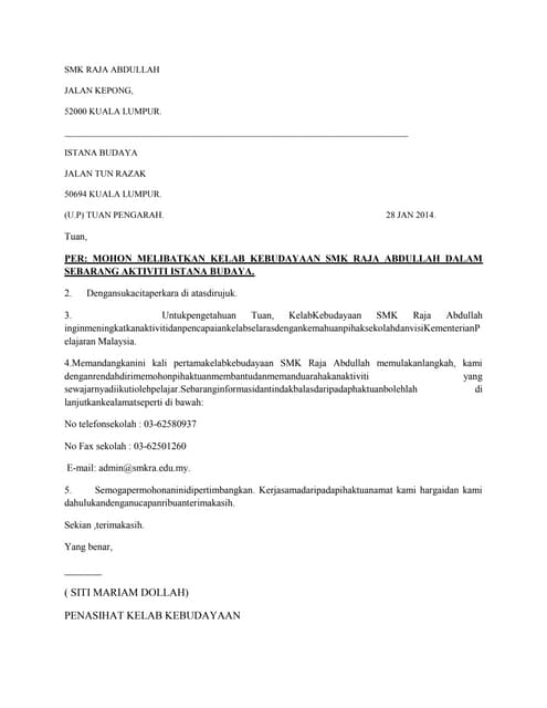 Surat rasmi kpda istana budaya | DOCX