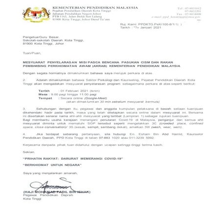 Surat mesy akrab pasca banjir | DOCX
