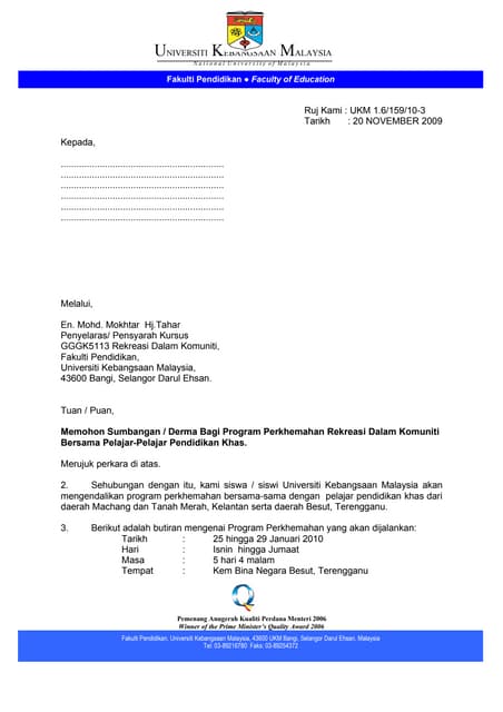 Contoh surat sumbangan | DOCX