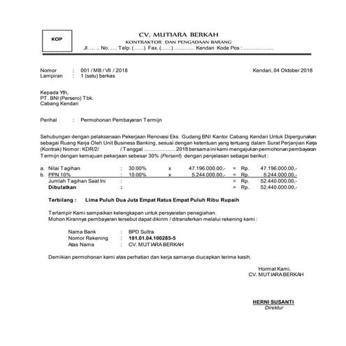 Surat tagihan bank | DOCX
