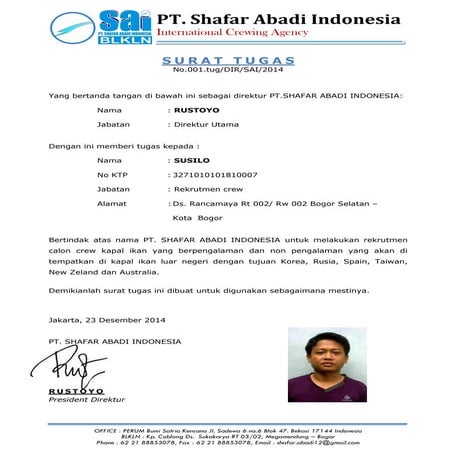 Surat tugas rekrutmen susilo | PDF