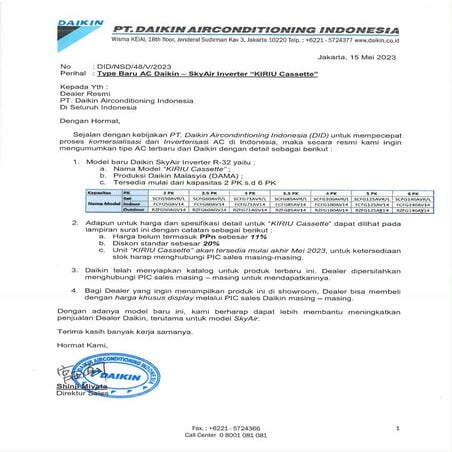 Surat Type Baru AC Daikin - SkyAir Inverter KIRIU Cassette.pdf
