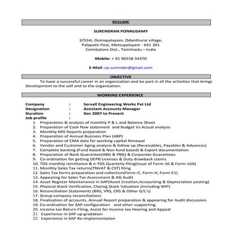 CV OF CMA SANDEEP KUMAR | PDF