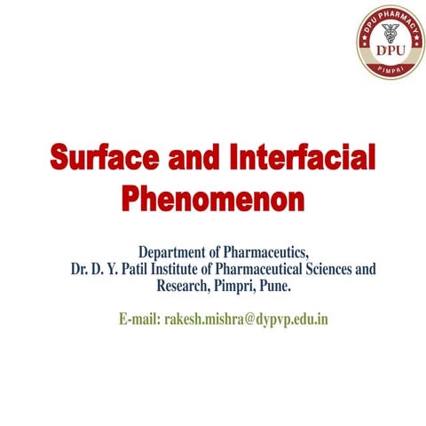 Surface and Interfacial phenomenon (Physical Pharmaceutics - I) | PDF