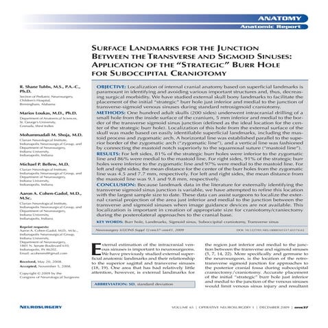 Surface landmarks for the junction between the transverse and sigmoid ...