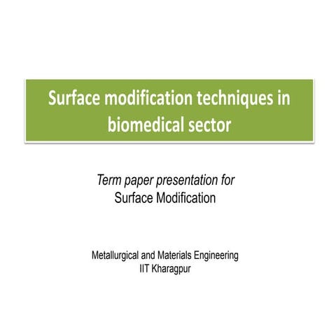 Surface Modification Techniques In Biomedical Sector Ppt