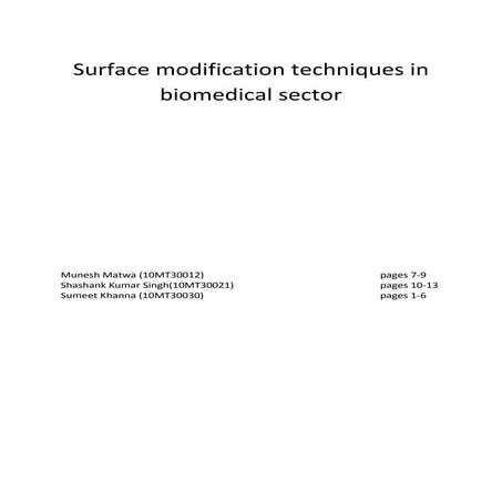 Surface modification techniques in biomedical sector | PDF