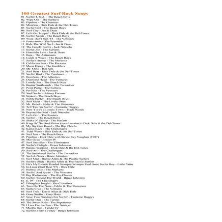 Surf rock 100 greatest surf rock songs | DOC