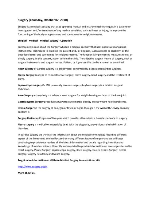 Types & Purpose of Surgery | PDF