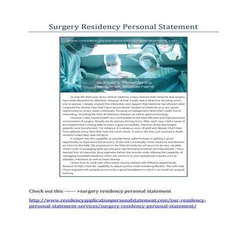 Surgery Residency Personal Statement | PDF | Surgery | Medical Health