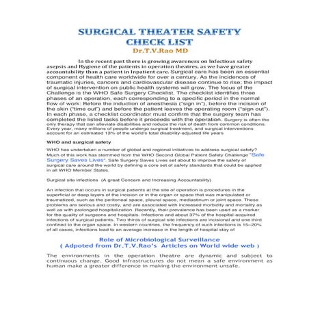 Operation theatre surveillance by Dr.T.V.Rao MD | PPTX