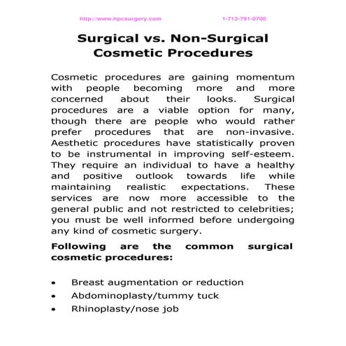 Surgical vs. non surgical cosmetic procedures | PDF