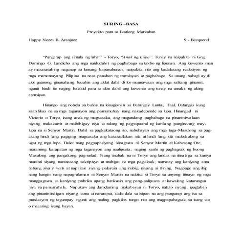 Suring basa ng "Anak ng Lupa" | DOCX