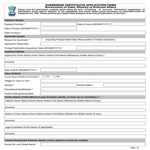 SurrenderCertificateForm_V2.0.pdf | Travel Preparation and Advice | Travel