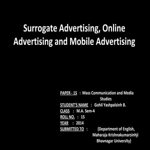 Surrogate Advertising, Online Advertising and Mobile Advertising | PPT