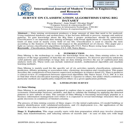 Survey On Classification Algorithms Using Big Dataset Pdf 