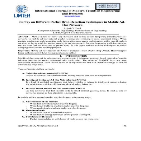 Survey On Different Packet Drop Detection Techniques In Mobile Adhoc Network Pdf