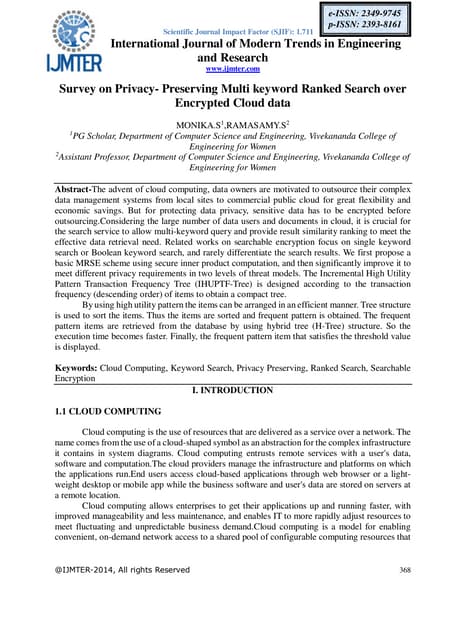 Survey On Privacy Preserving Multi Keyword Ranked Search Over Encrypted Cloud Data Pdf