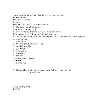 Survey about using the internet in Kuwait1- GenderMale Fema.docx ...