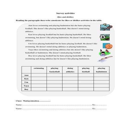 ใบงาน Survey activities likes or dislike | PDF