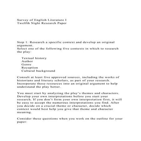 Survey of English Literature ITwelfth Night Research Paper.docx