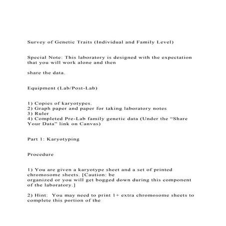 Survey of Genetic Traits (Individual and Family Level) S.docx