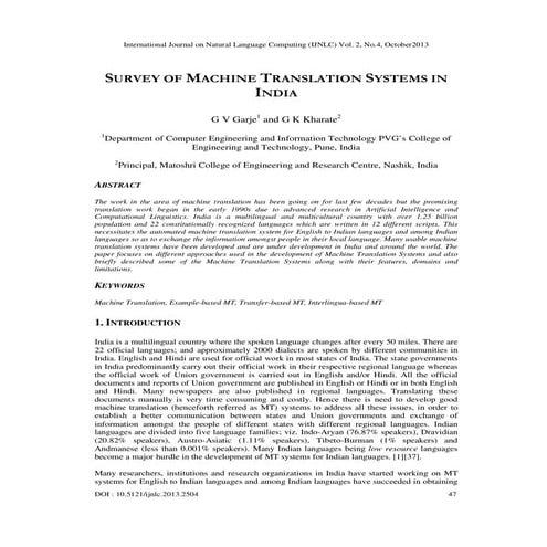 Survey of machine translation systems in india | PDF