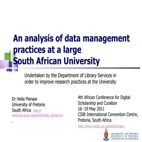 Survey of research data management practices up2010digschol2011 | PPT