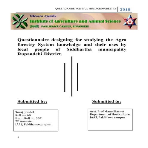 Questionaire designed for Survey on agro forestry system in ...