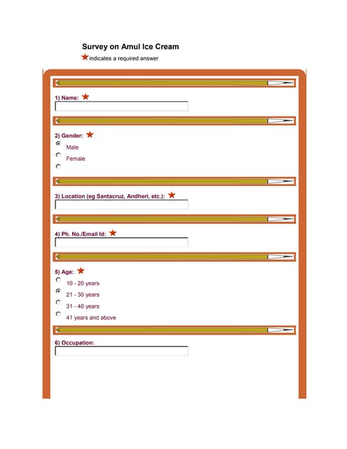 Questionnaire for the survey of dessert market / ice cream market ...